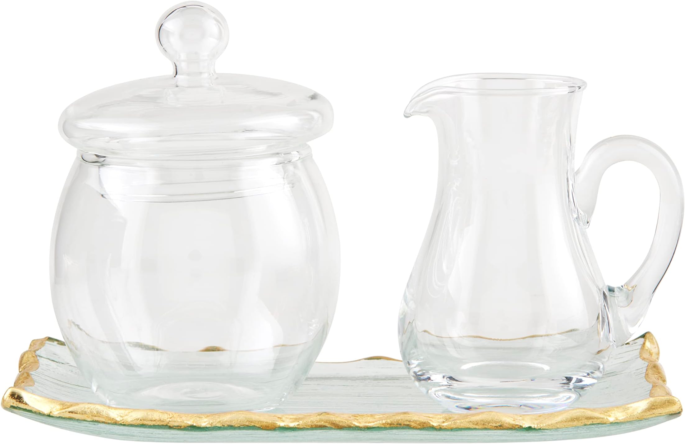 Amazon.com | Mud Pie Gold Edge Glass Cream and Sugar Set, tray 4" x 7 ...