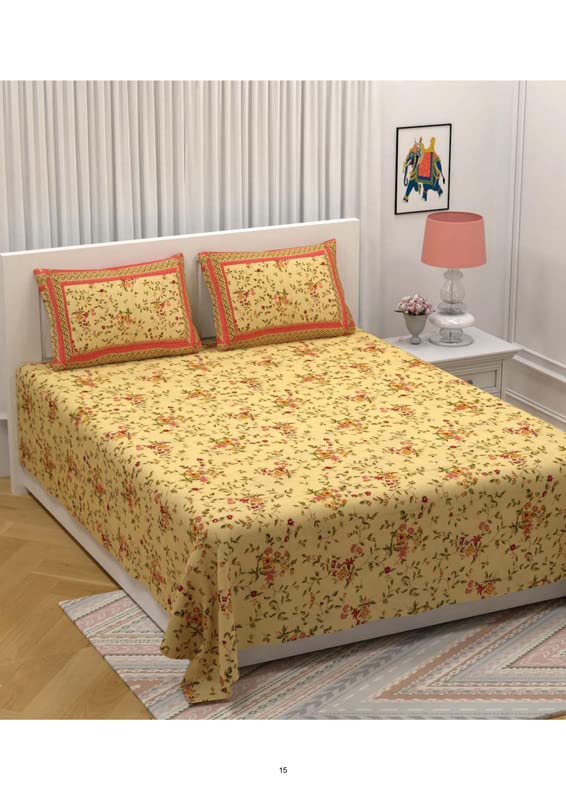 ROOP JYOTI FURNISHING 100% Pure Cotton Double Bedsheet with 2 Pillow ...