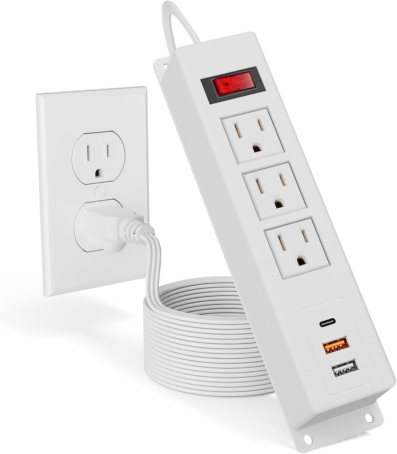 Amazon.com: BTU Wall Mount Power Strip with Fast Charing USB C, 3 ...