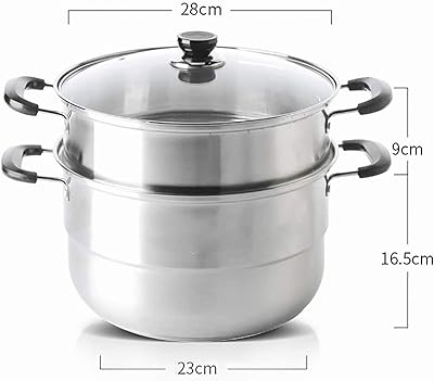 Steamer Pot Stainless Steel 2 Tier - 28cm Steamer Pot w/Glass Lid Food ...