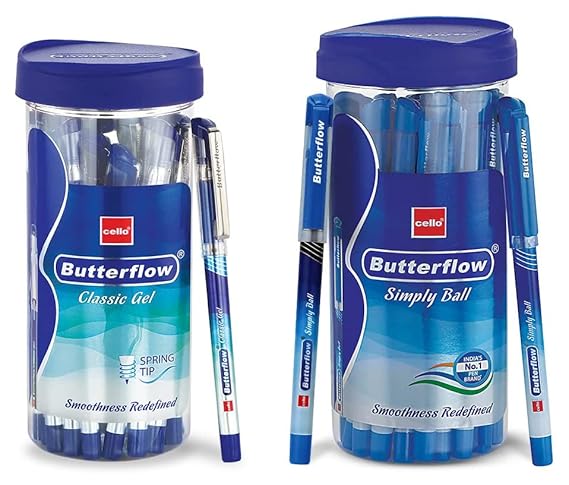 Cello Butterflow Classic Gel Pens | Jar of 20 Units |Gel pens Blue ...