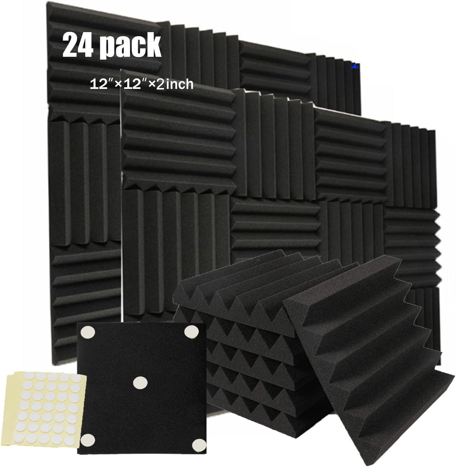 Amazon.com: 24 Packs Acoustic Foam Panels 2" X 12" X 12", Soundproofing ...