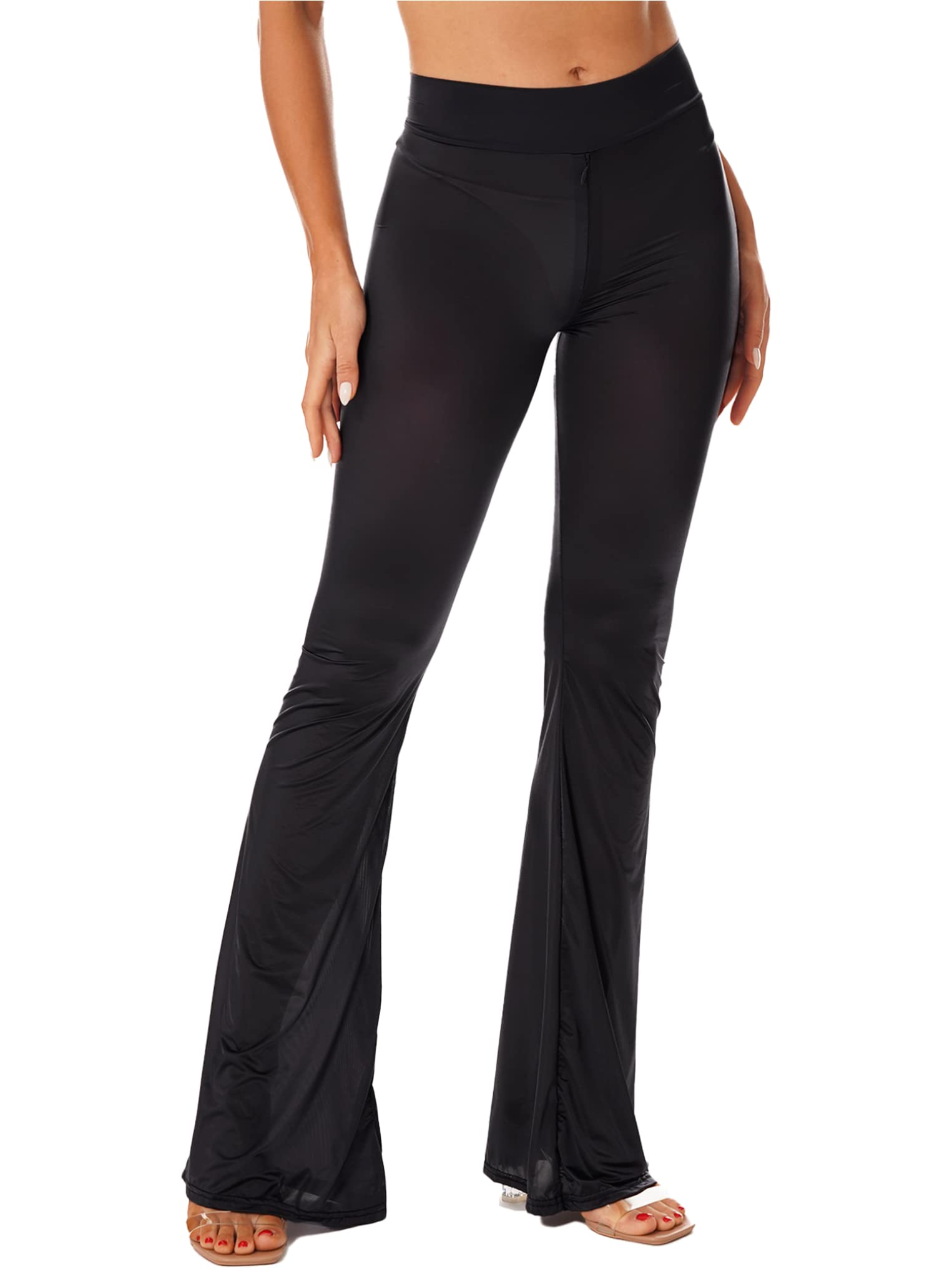 Amazon.com: Oyolan Women's Invisible Zipper Crotch Bootleg Yoga Pants ...