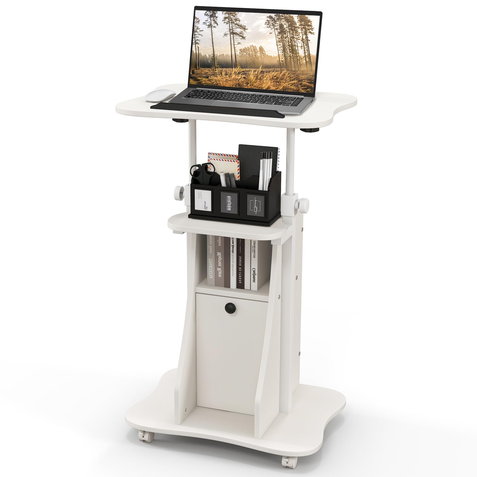 COSTWAY Mobile Laptop Table, Height Adjustable Sit Stand Desk Podium ...