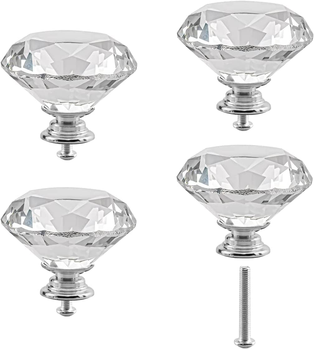 Crystal Cabinet Knobs 4Pack Clear Glass Diamond Shape Drawer Knobs 50mm ...