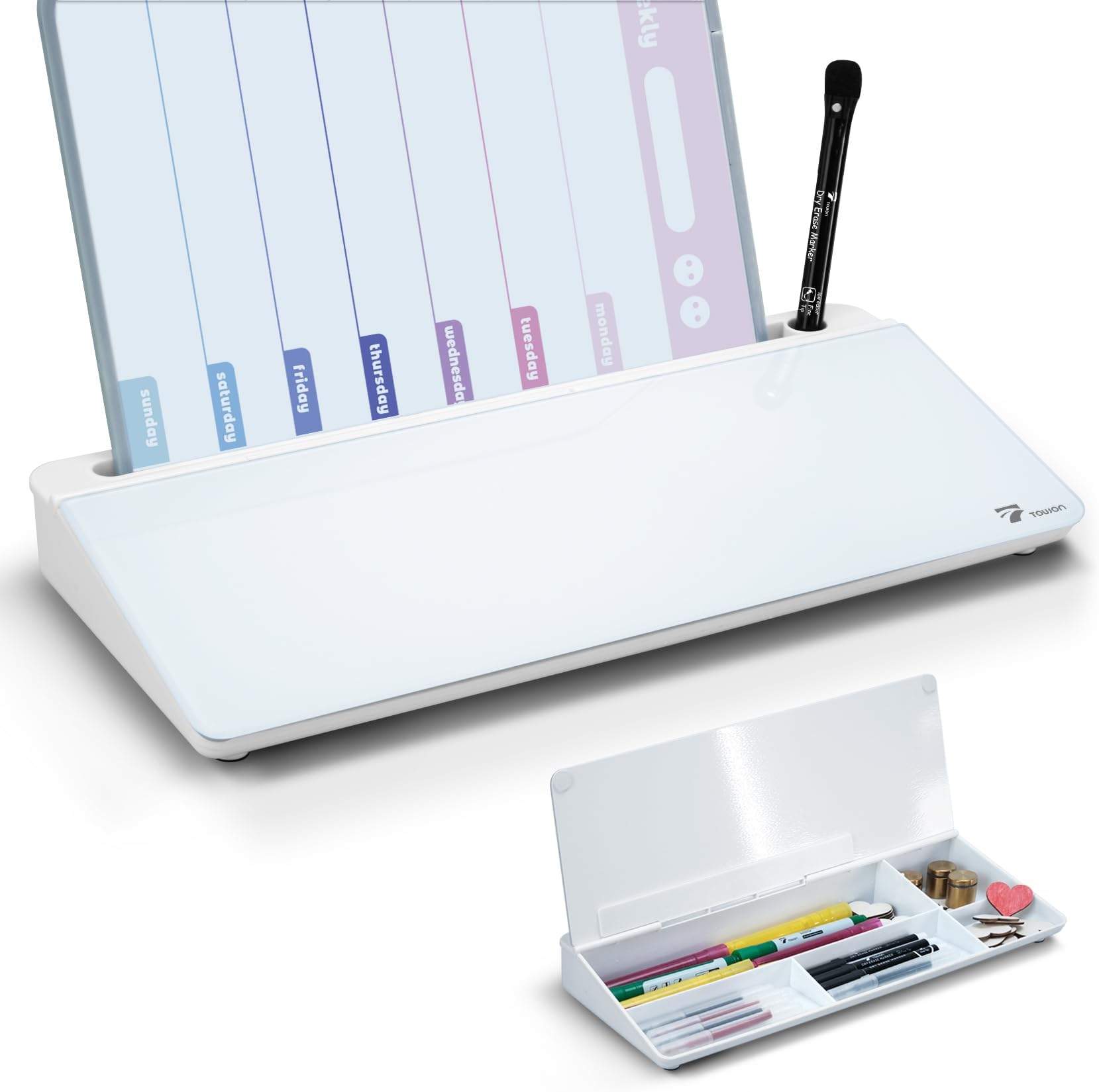 Umtiti Desktop Glass Dry Erase Whiteboard with Foldable Wooden Stand, 7 ...