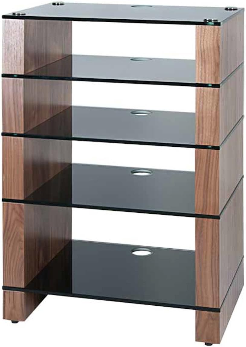 Hifi Stand, Hi-Fi Rack, AV Audio Stand. Walnut with Five Black Glass ...