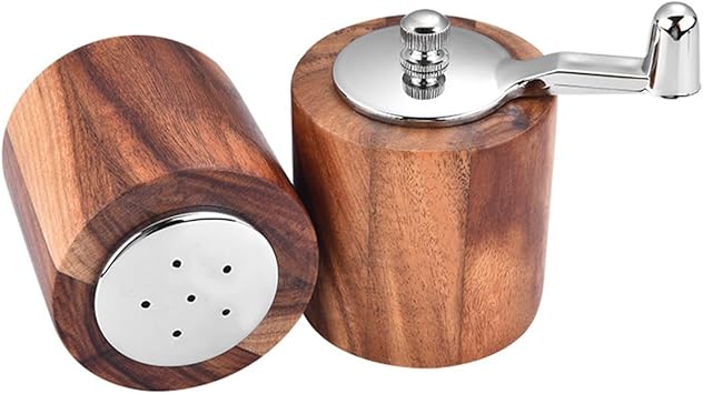 2Pcs ZONADAH Manual Hand Crank Pepper Grinder Wood Salt Canister and ...