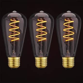 ktjes Vintage Edison LED Light Bulb ST64 4W Spiral Flexible Bent LED Filament Decorative Bulb ...