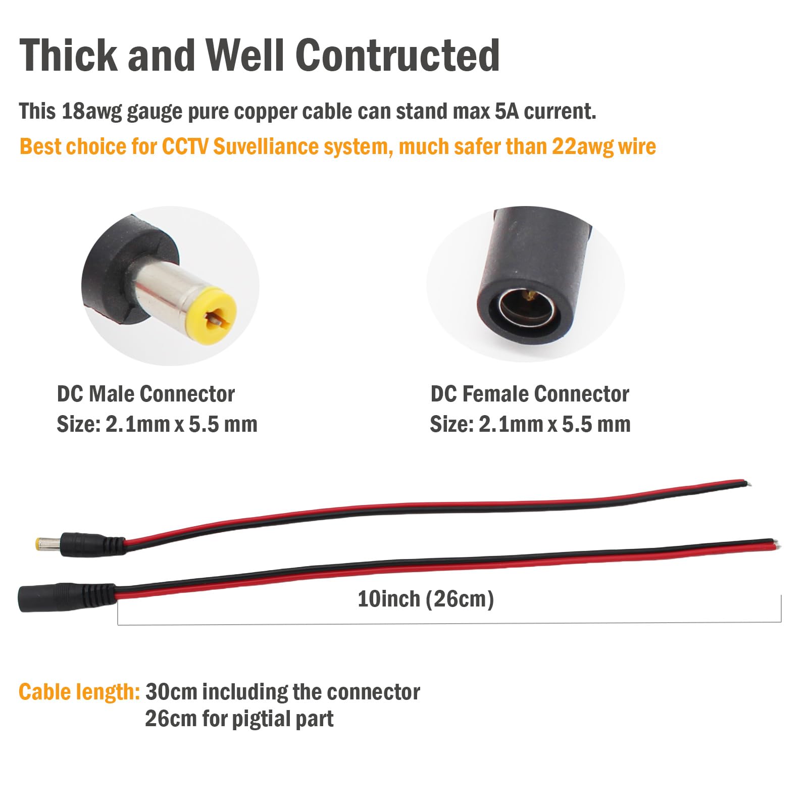 Snapklik.com : Exgoofit DC Power Pigtail Cable 20 Pairs, Pure Copper ...