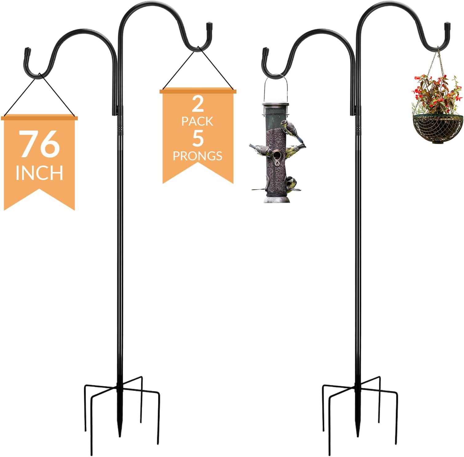 Amazon.com: Guiqulai Double Shepherds Hooks for Outdoor,2-Pack Heavy Duty Garden Pole for ...