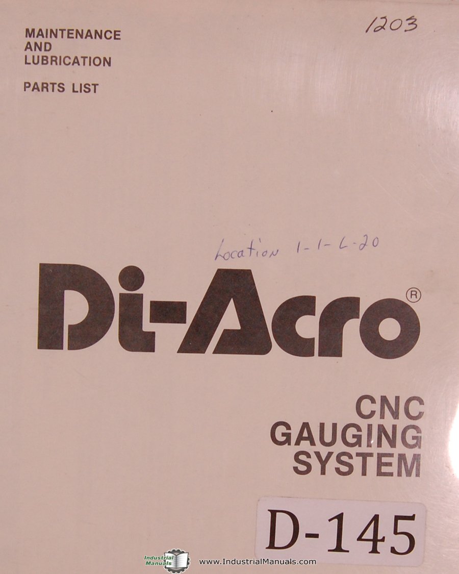 Di-Acro Strippit Gauging System Schematics Maintenance Parts Lists ...