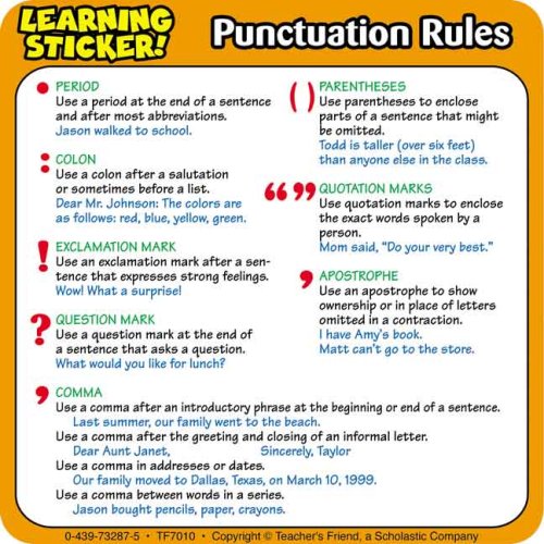 Punctuation Rules Learning Stickers: Scholastic Inc: 9780439732871 ...