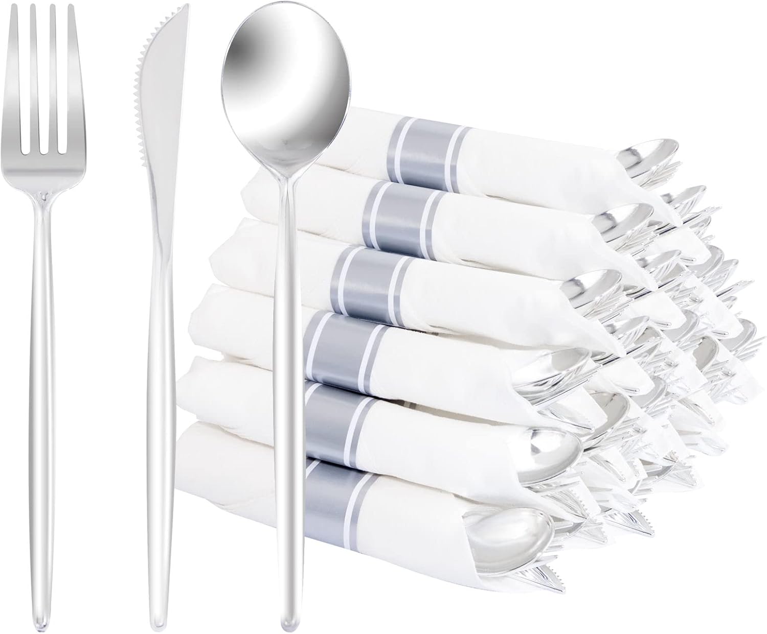 Amazon.com: LUODA 30 Pack Pre Rolled Silver Plastic Silverware, Heavy ...