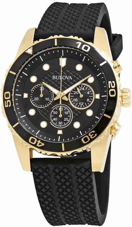 Bulova Sport Chronograph Black Dial Black Rubber Mens Watch 98A191 ...
