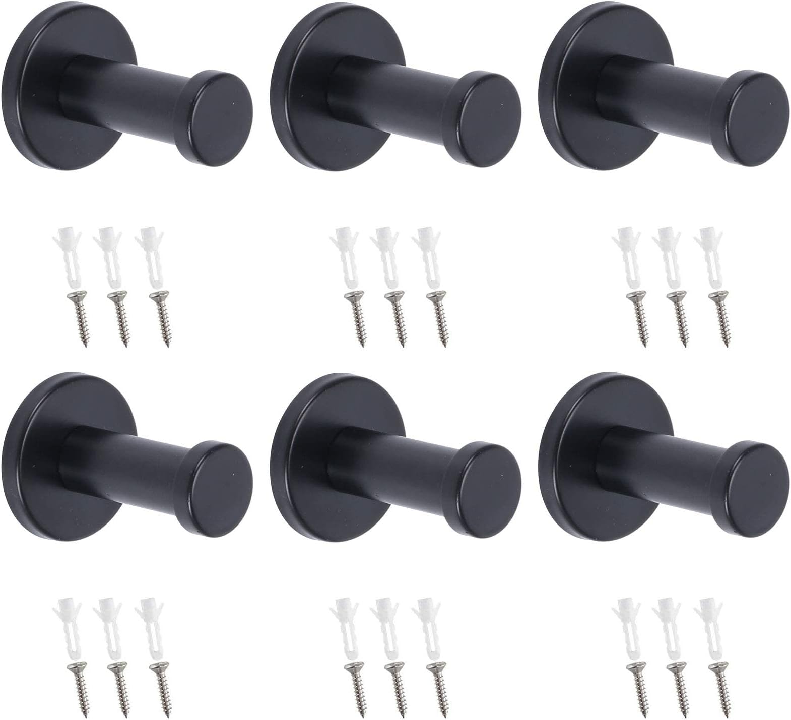 QWORK® 8Pcs Black Round Wall Hooks, 55 mm Coat Hook, Kitchen Hooks ...