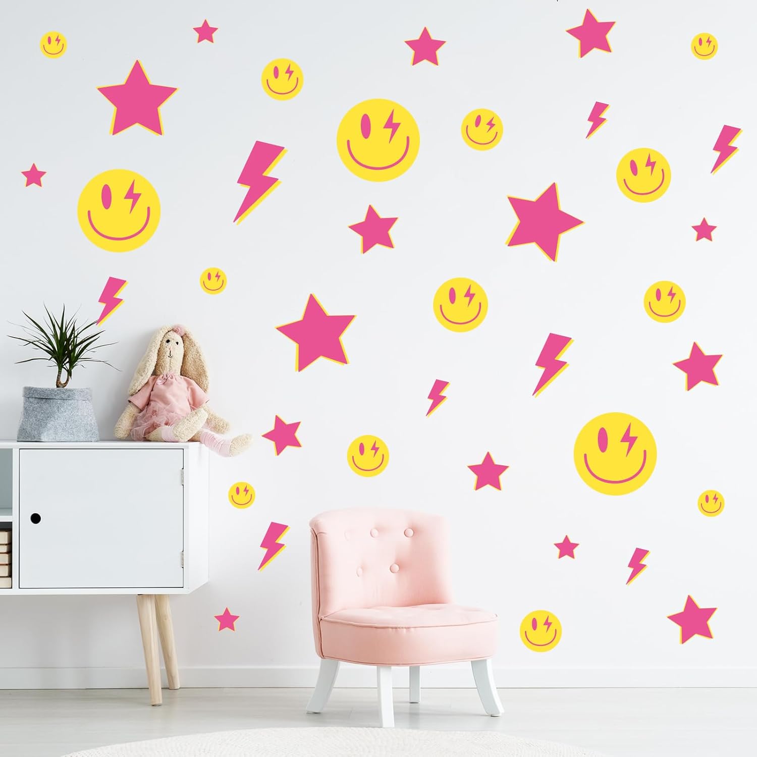 Amazon.com: Whaline 156Pcs Preppy Wall Stickers Lightning Bolt Smile ...