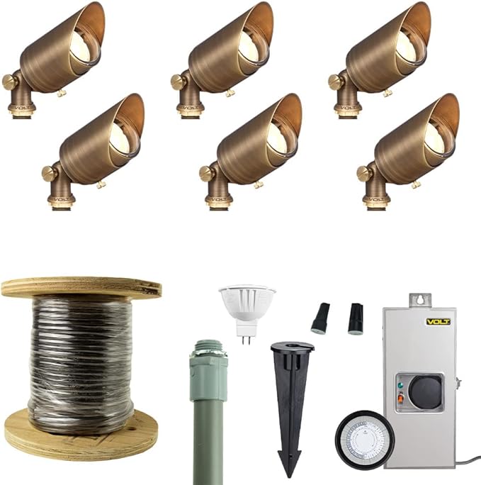 VOLT Cast Brass Top Dog Scotty LED Outdoor Spotlight 6-Pack Kit with ...