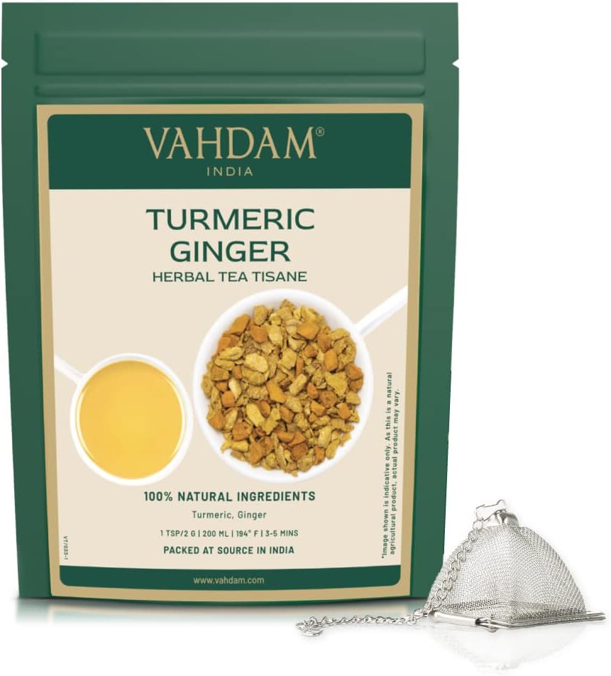 Amazon.com : VAHDAM, Turmeric Ginger Herbal Tea Tisane(200g) + Pyramid ...