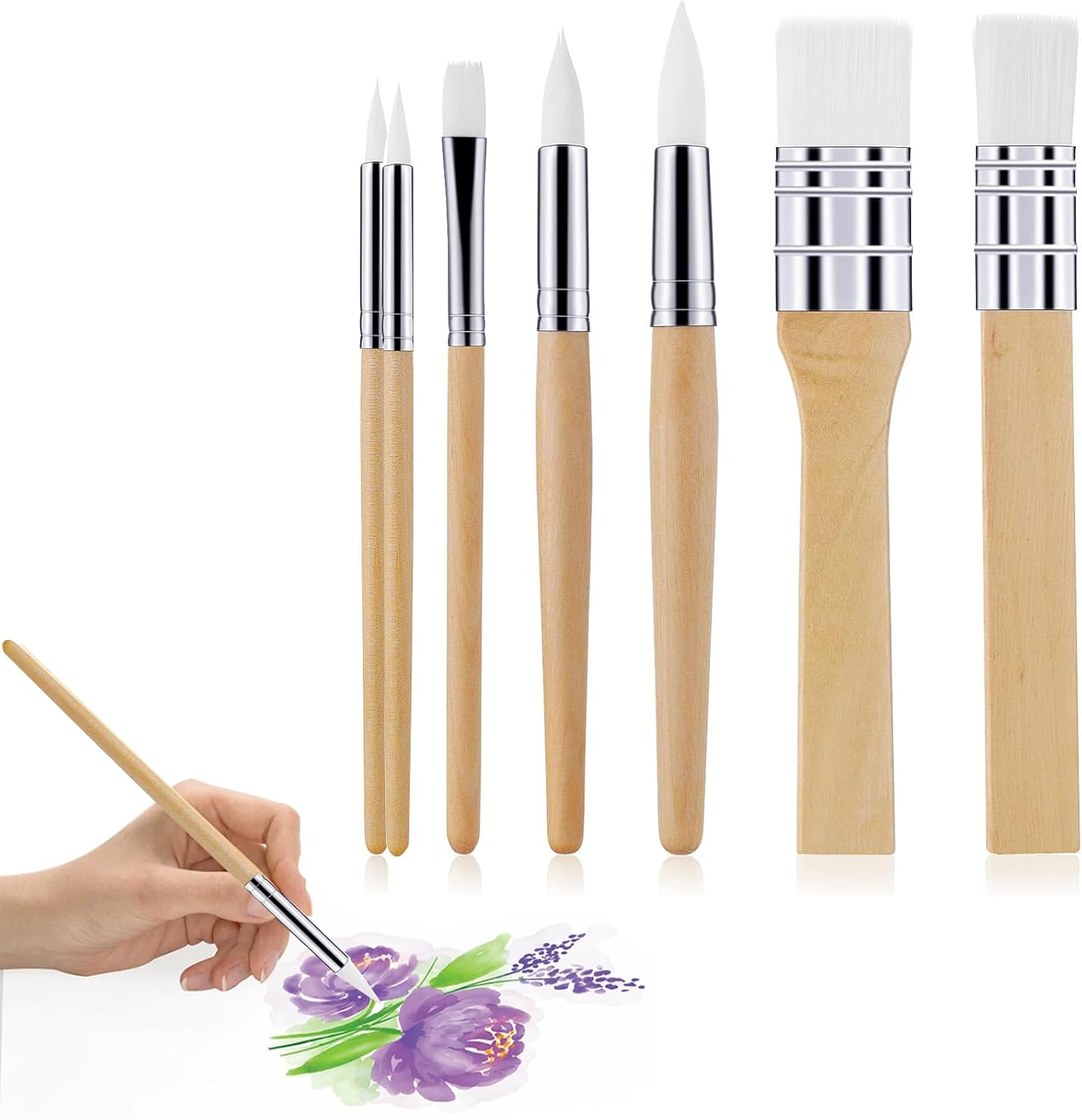 6pcs Wooden Paint Brush Set, Paintbrushes for Acrylic Painting, Artist ...