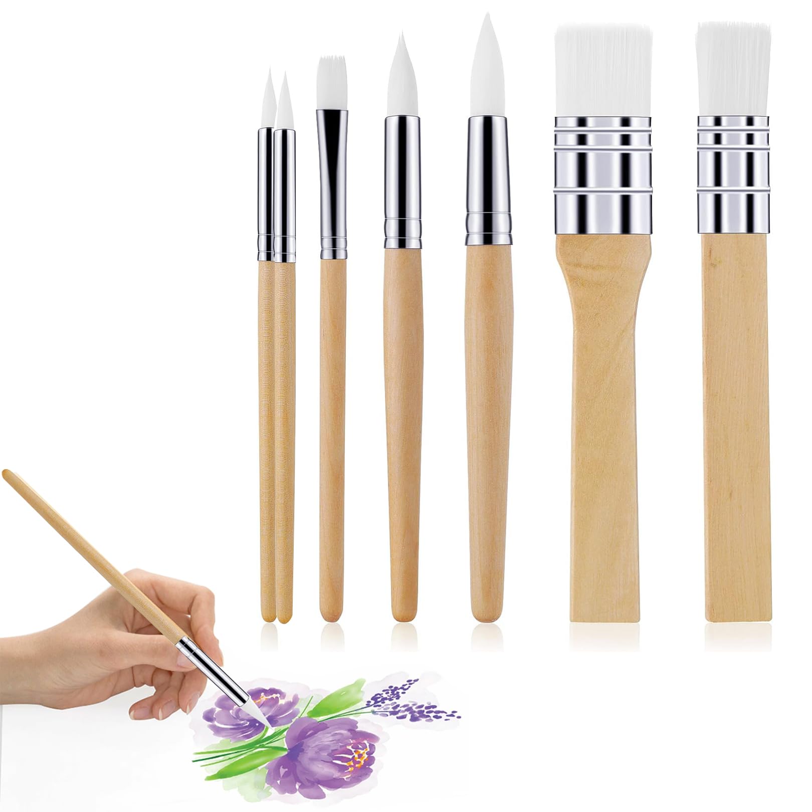 6pcs Wooden Paint Brush Set,Paintbrushes for Acrylic Painting Brushes ...