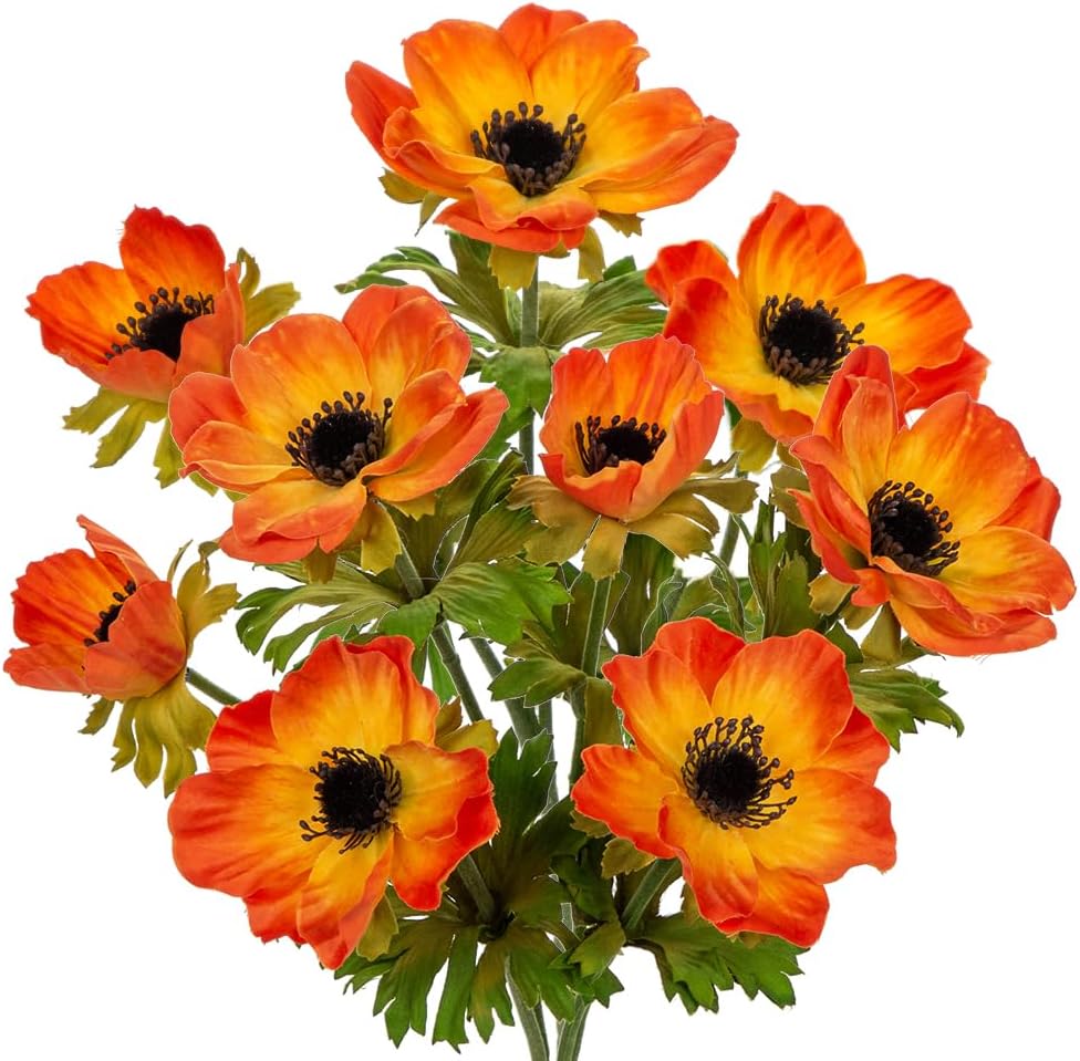 Amazon.com: Orange Anemone Flowers Artificial 21.7" Faux Flowers Silk ...