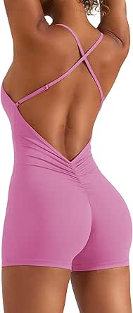 Amazon.com: VOYJOY Jumpsuits for Women Backless Scrunch Strappy One Piece Workout Jumpsuit Tummy ...