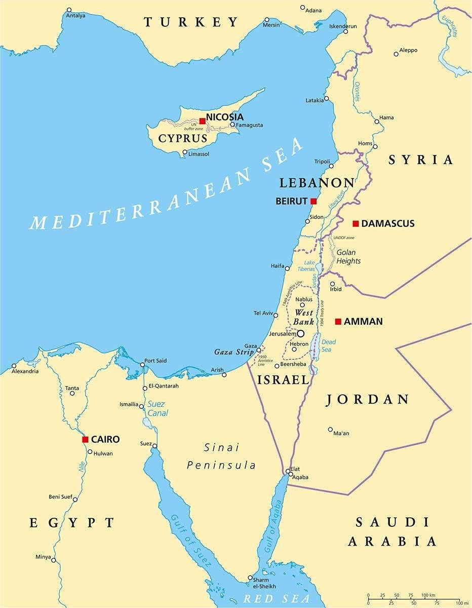 Middle East Physical Map Labeled