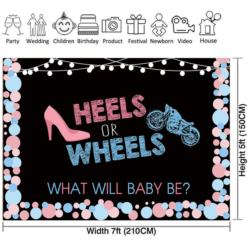 Buy Allenjoy 7x5ft Heels or Wheels Gender Reveal Backdrop Pink Blue Dot ...