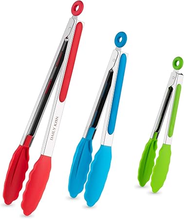 Amazon.com: Kitchen Tongs Set of 3, Cooking Tongs with Silicone Tips ...
