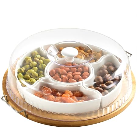 Amazon.com: yarlung Ceramic Divided Serving Dishes Platter with Clear ...