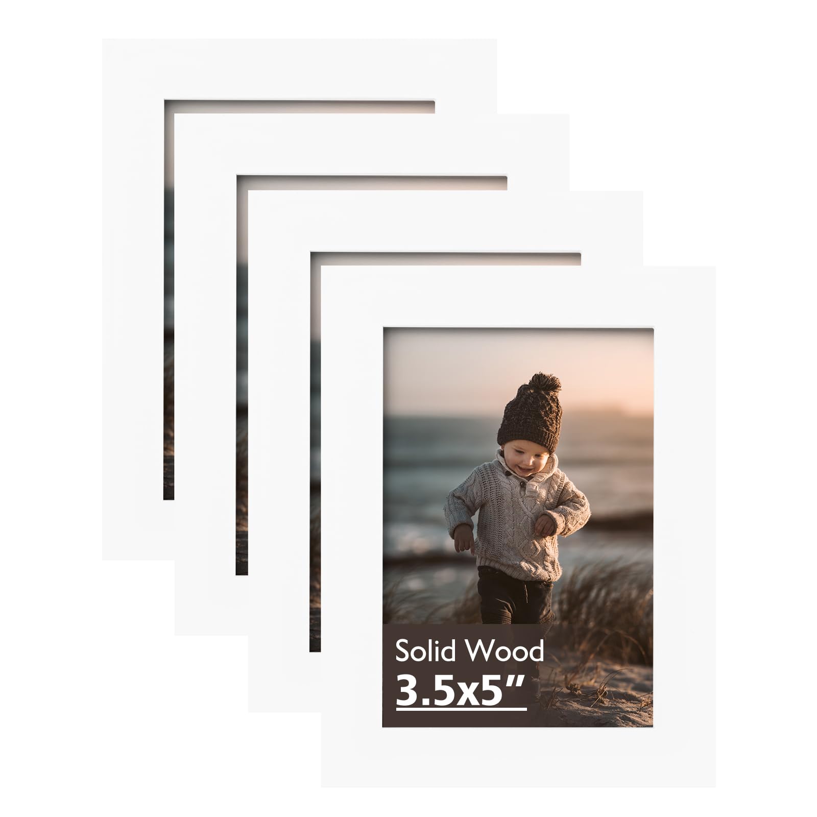 Snapklik.com : KINLINK 3.5x5 Picture Frame White, Solid Wood Frames