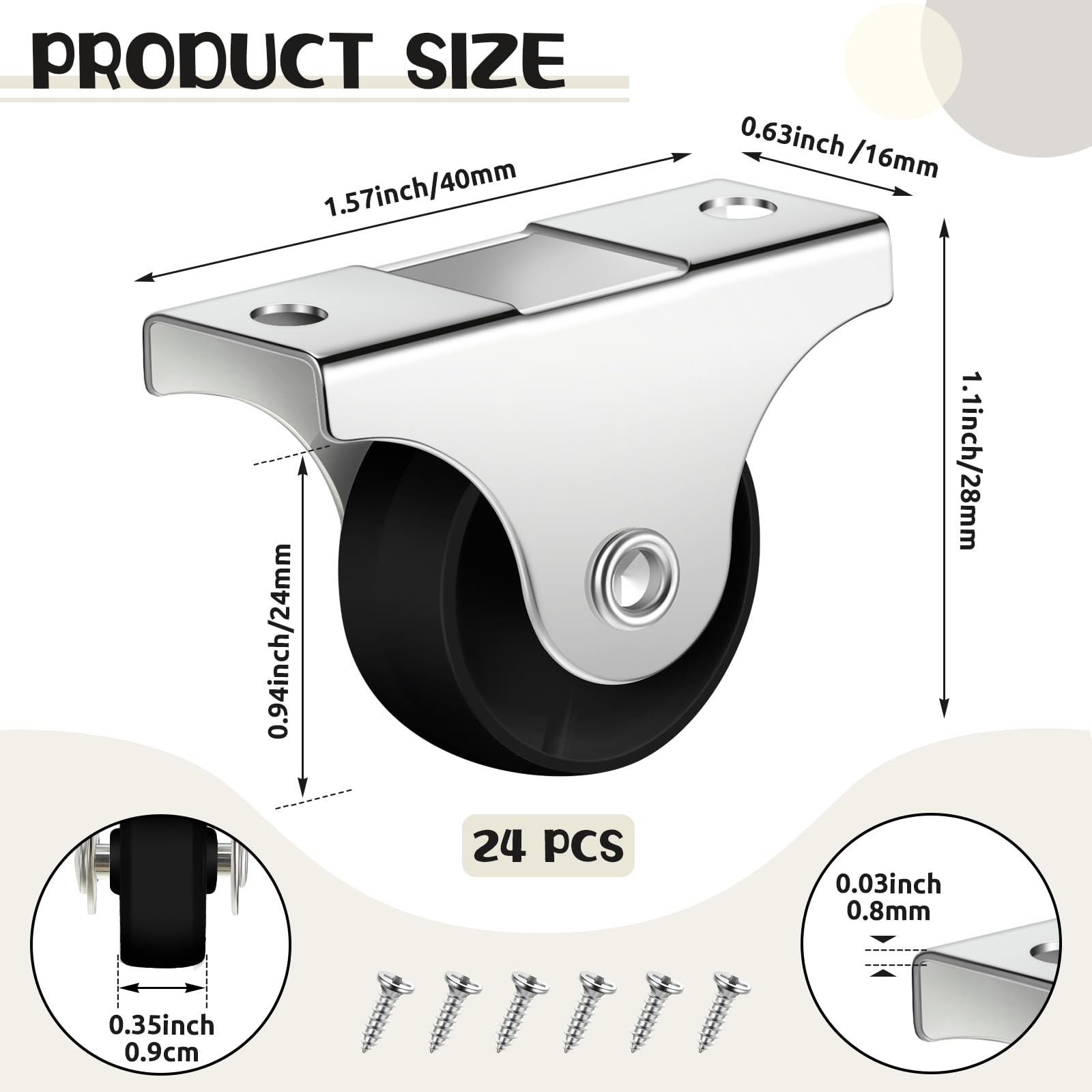 Snapklik.com : Maitys 24 Pcs 1" Small Casters Wheels Mini Rigid Non ...