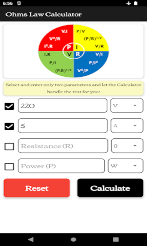 Ohms Law Calculator - Ohm/Watt/Amp/Volt - App on Amazon Appstore