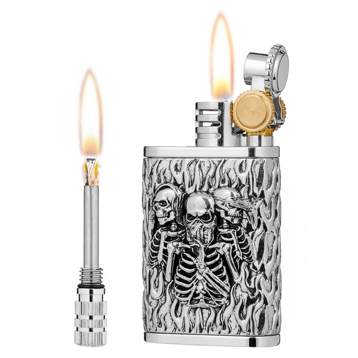 Amazon.com: 2 in 1 Lighetr Permanent Match Antique Style Flint Wheel ...