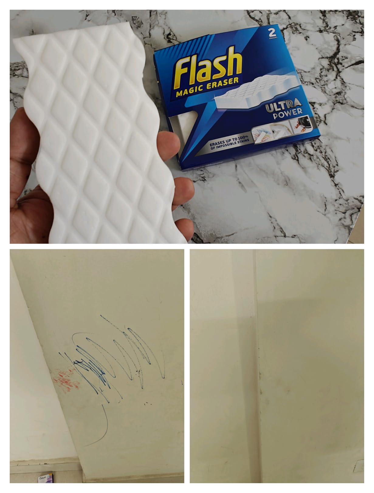 Flash Ultra Power Magic Eraser, Removes Impossible Stains Like Crayon ...