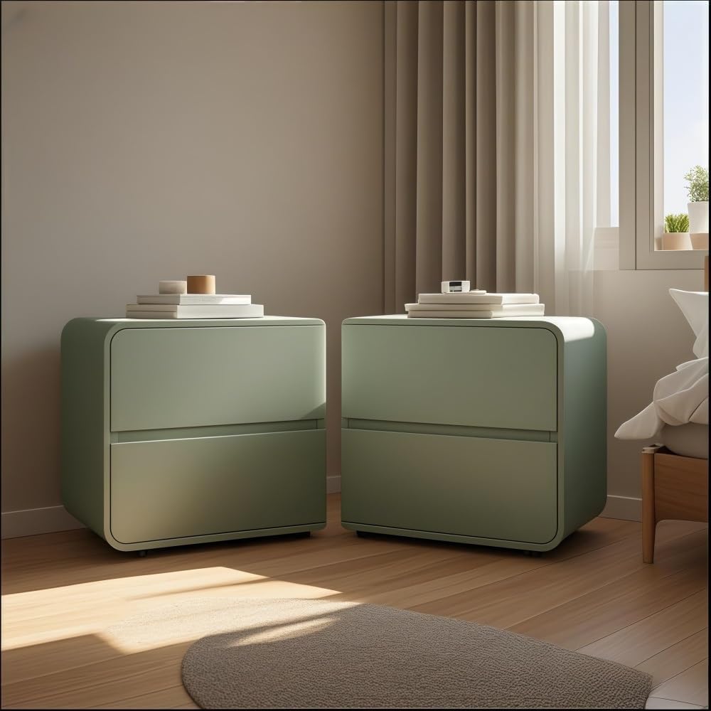 Amazon.com: Bedside Table Set of 2 with Drawers, Simple Leather Bedside ...