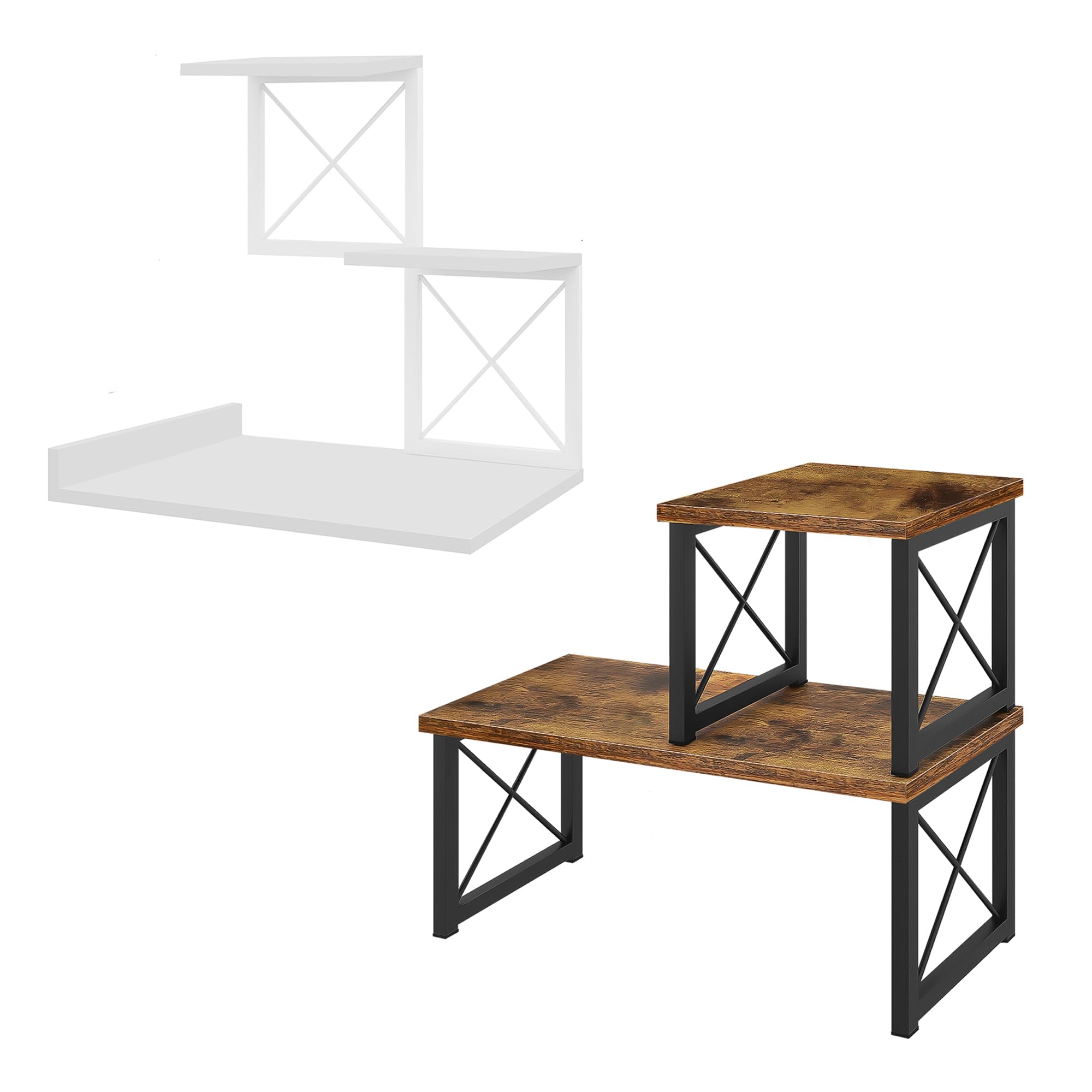 Amazon.com: ELITEROO Wood Desktop Shelf, 3 Tier Desk Shelves + 2 Tier ...