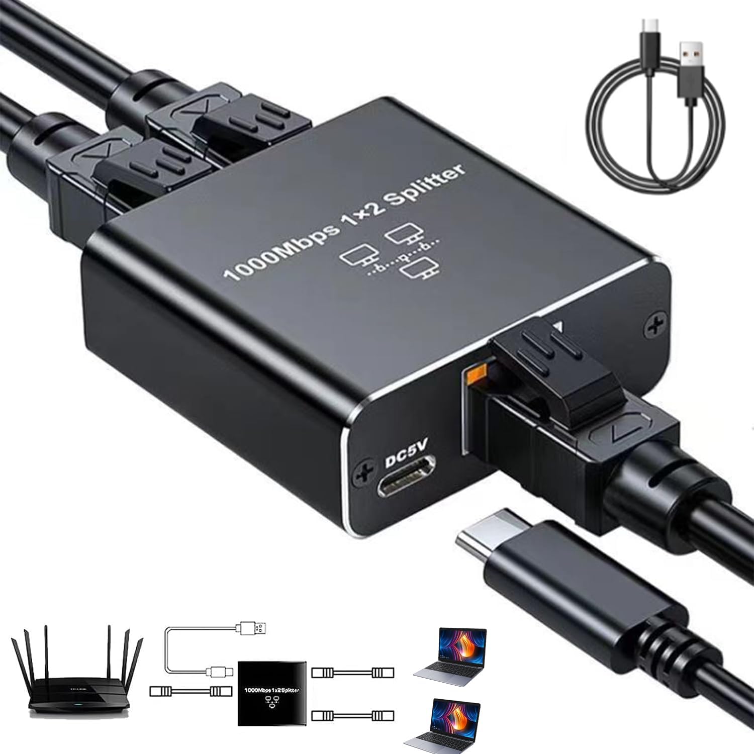 Amazon.com: Ethernet Splitter 1 to 2 High Speed 1000Mbps [2 Devices ...