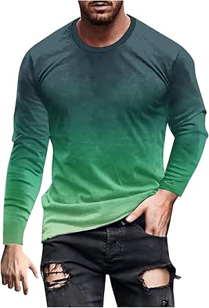 Amazon.com: Long Sleeve Shirts for Men Fall Fashion Gradient Color Slim ...