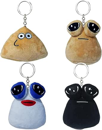 Amazon.com: 4 Keychain Alien Sad Pou Plush Cute Car Key Ring Holder Bag ...
