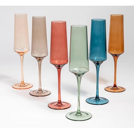 Amazon.com | Saludi Colored Champagne Flutes, 6.5oz (Set of 6) Stemmed ...