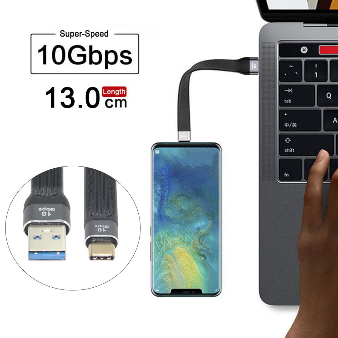 Snapklik.com : Chenyang USB 3.0 Type A Male To USB-C USB 3.1 Type C Male Host 10Gbps Flat Slim ...