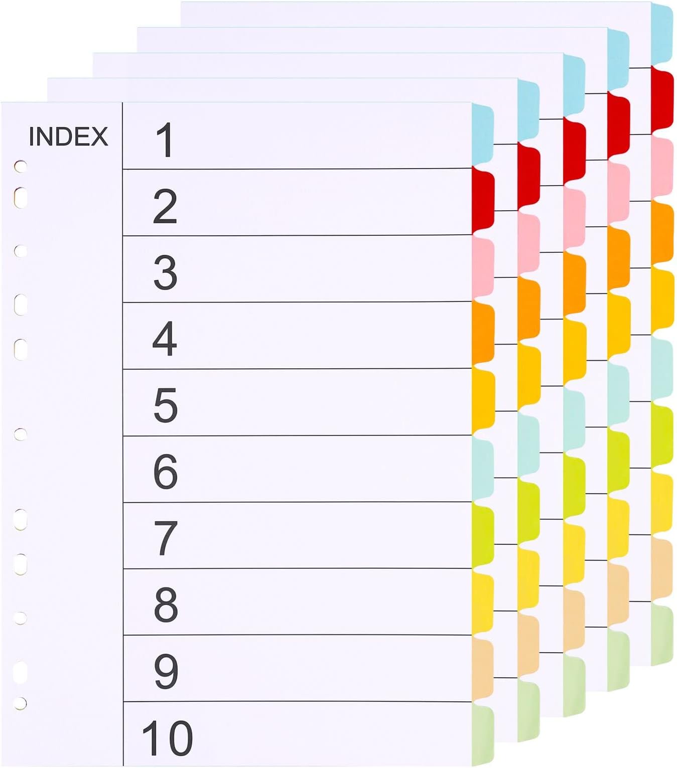 （5 Pack）A4 Folder Dividers 10 Part-10 Colours File Dividers A4 Writable ...