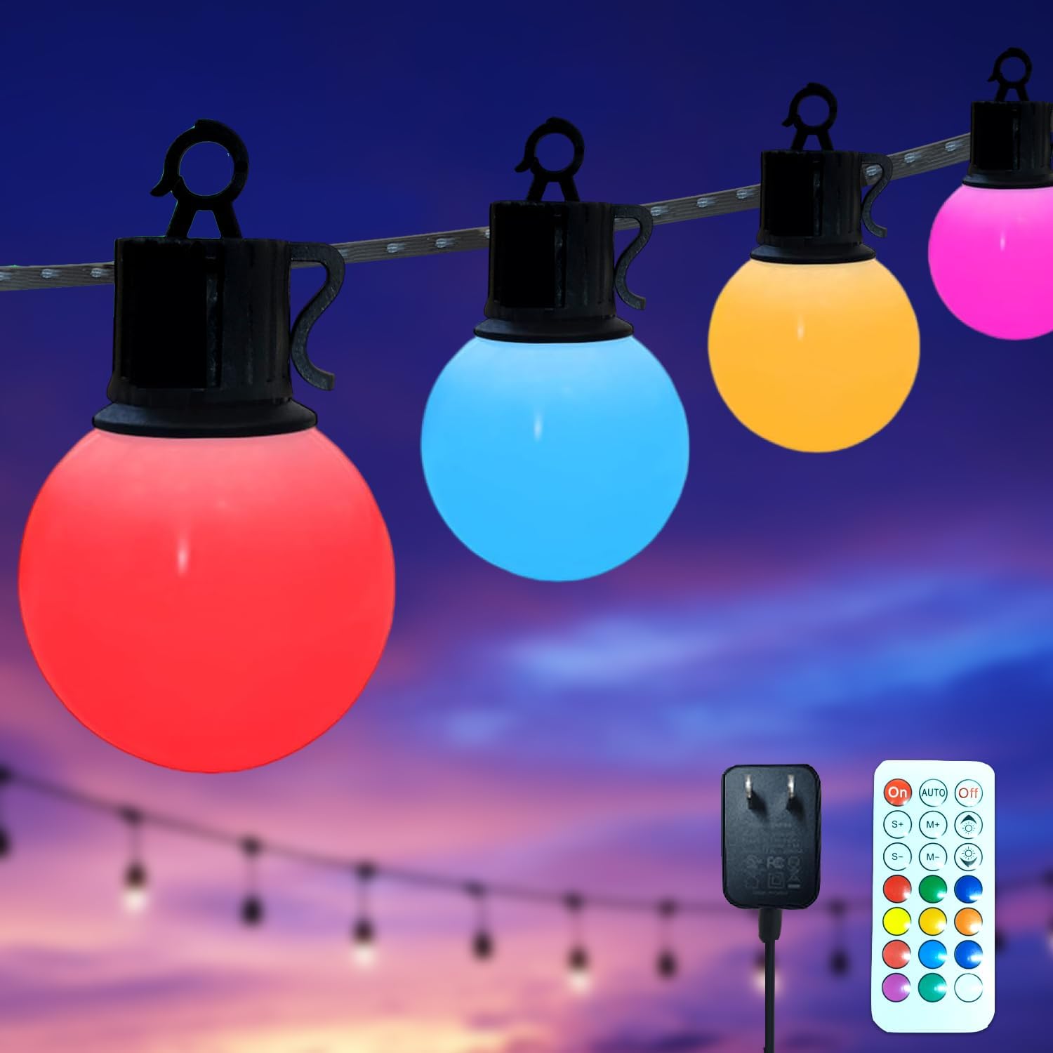 GreenClick Outdoor String Lights 41ft 20 Dimmable Bulbs+80 LED Beads ...