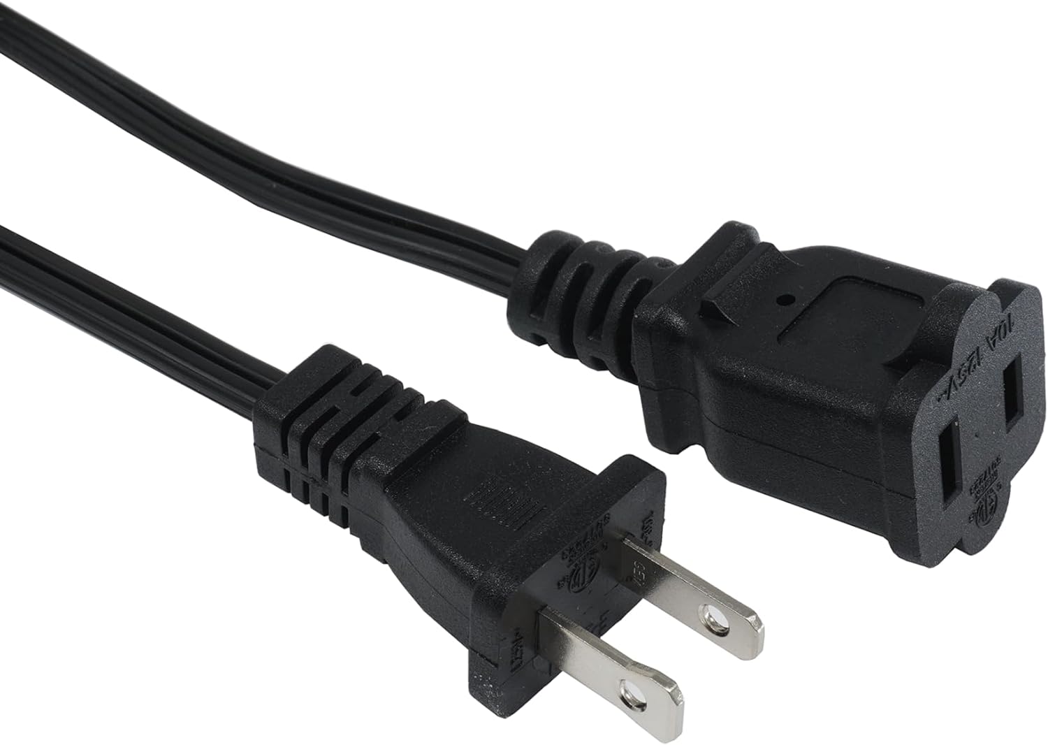 Black 10 Ft Extension Cord, Indoor US Male to Female Power Cable, 2 ...