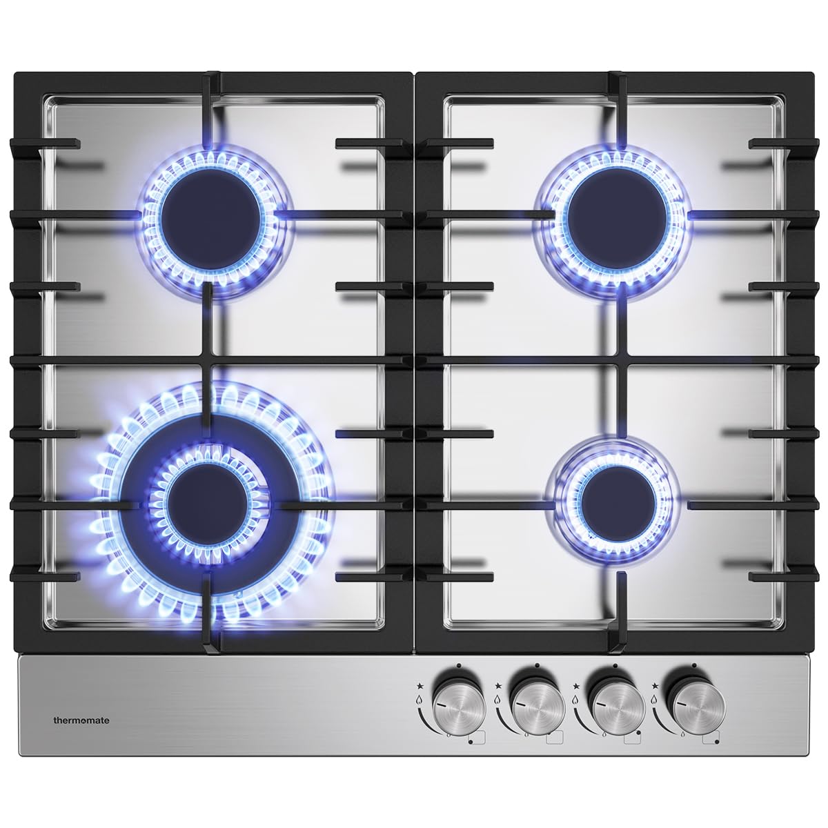 Thermomate GHSS604 Stainless Steel Gas Hob 4 Burners, 60cm Built in Gas ...