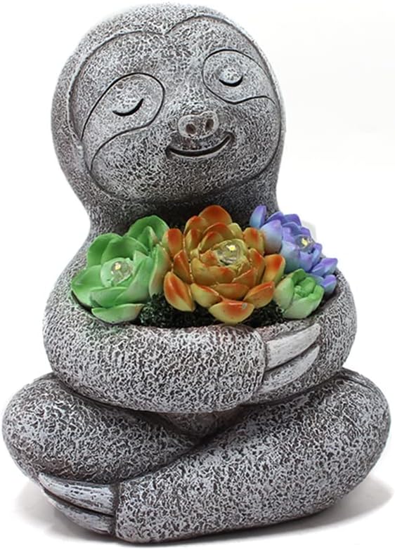 Buy Tiemahun Garden Statue – Sloth Figurine Waterproof Resin Succulent ...