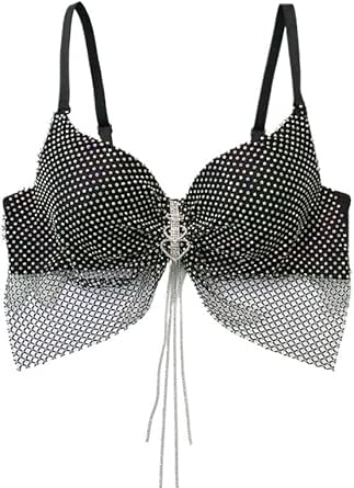 Amazon.com: Sexy Lingerie Fishnet Diamond Stage Bra Fantasy Bra Heart ...