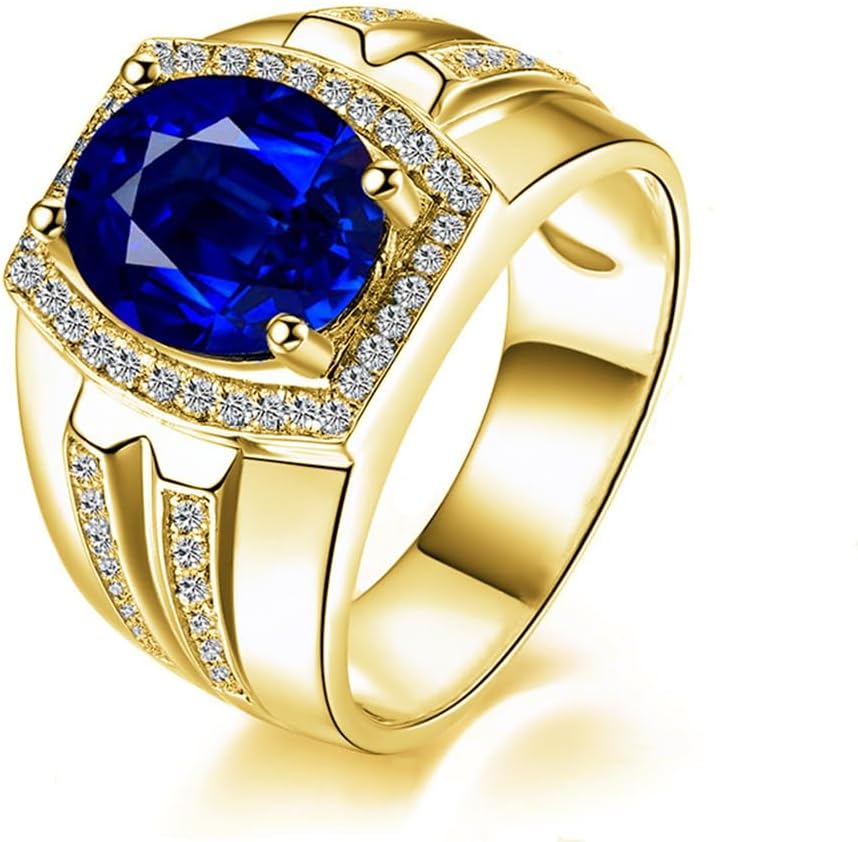 10K 14K 18K Real Gold Men's Sapphire Ring Customize 1-5 Carat Oval ...